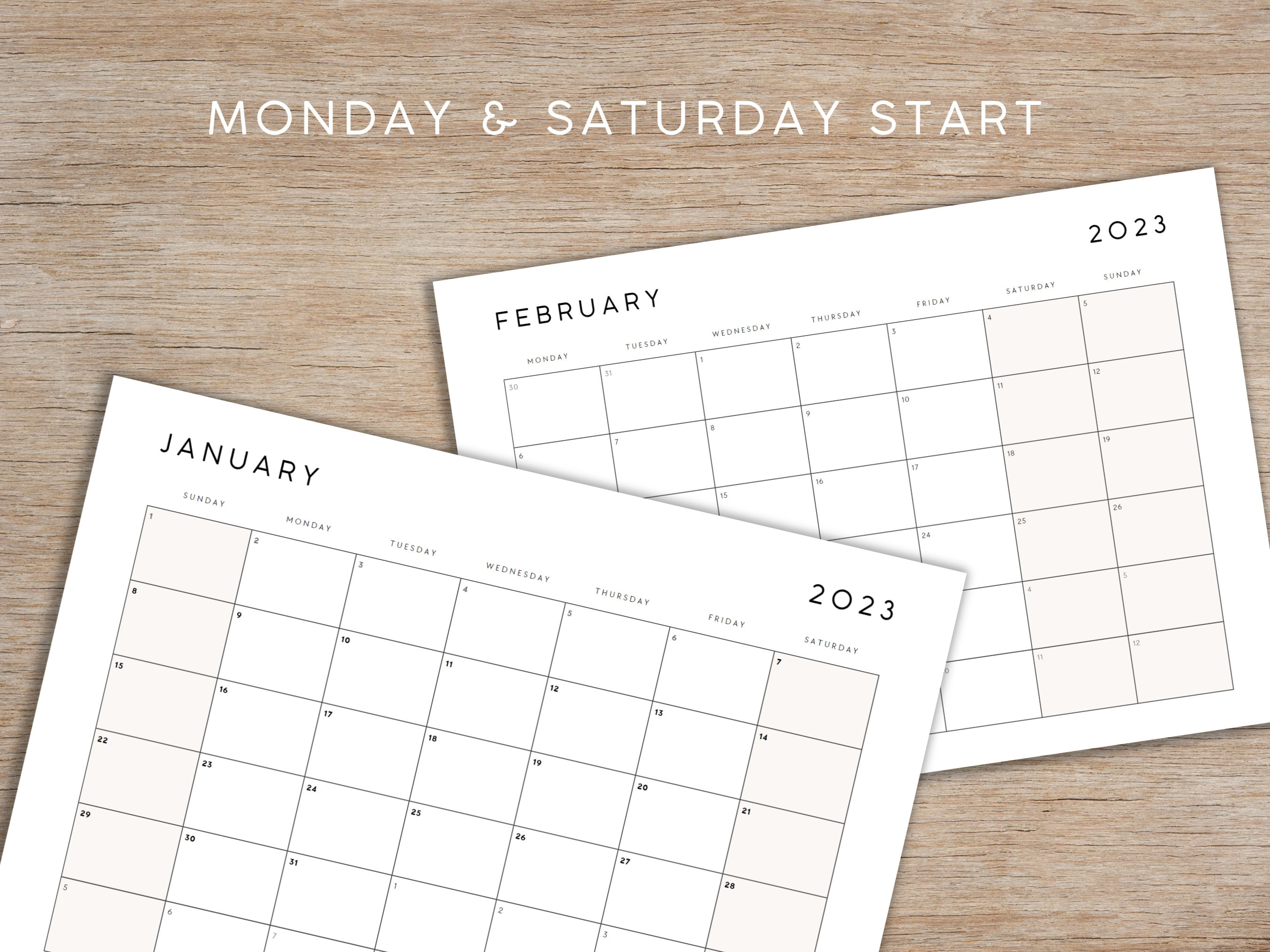2023 Minimalist Printable Calendar | Editable PDF Desk Calendar | Large ...