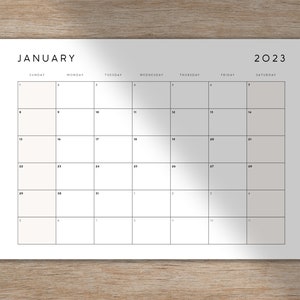 2023 Minimalist Printable Calendar | Editable PDF Desk Calendar | Large ...