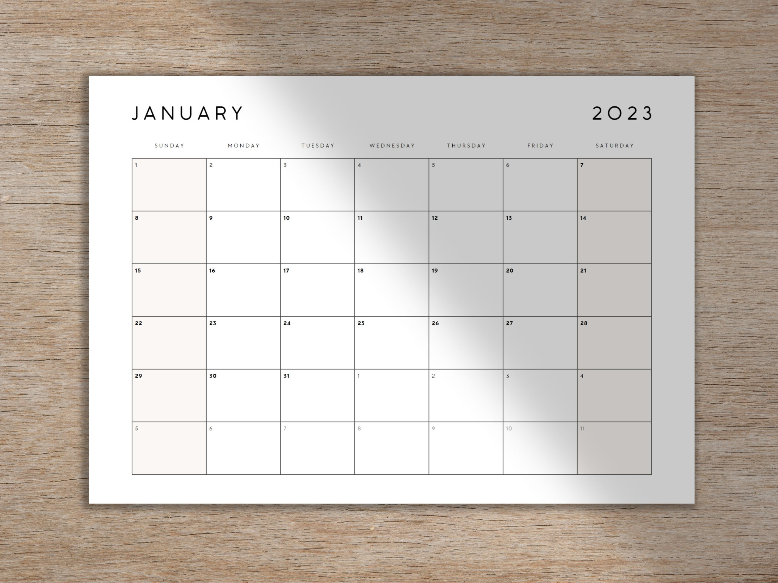 2023 Minimalist Printable Calendar | Editable PDF Desk Calendar | Large ...