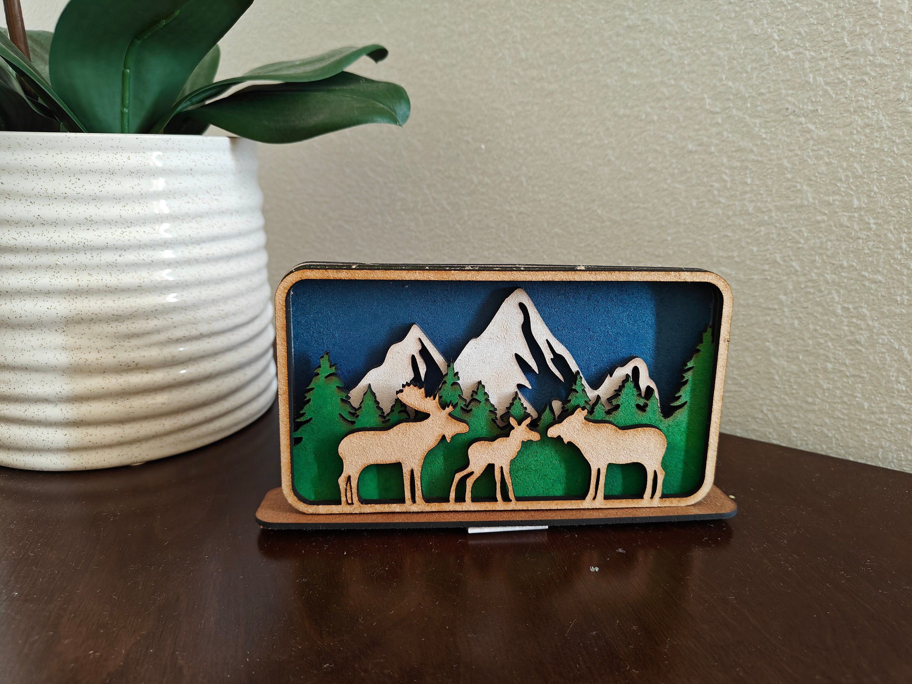 Multi Layered Wood Art- Family of Bears, Foxes or Mooses With Trees ...