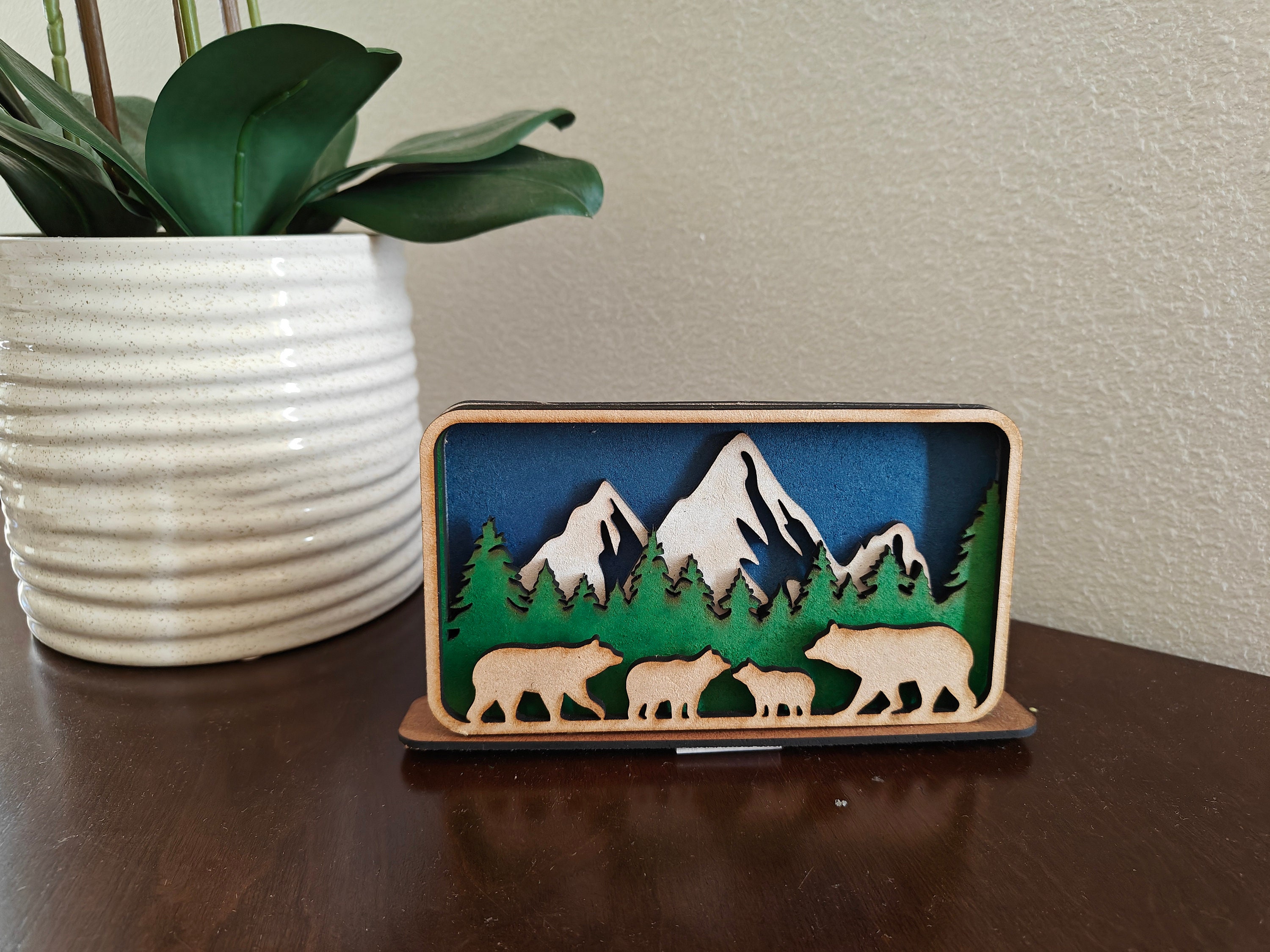 Multi Layered Wood Art- Family of Bears, Foxes or Mooses With Trees ...