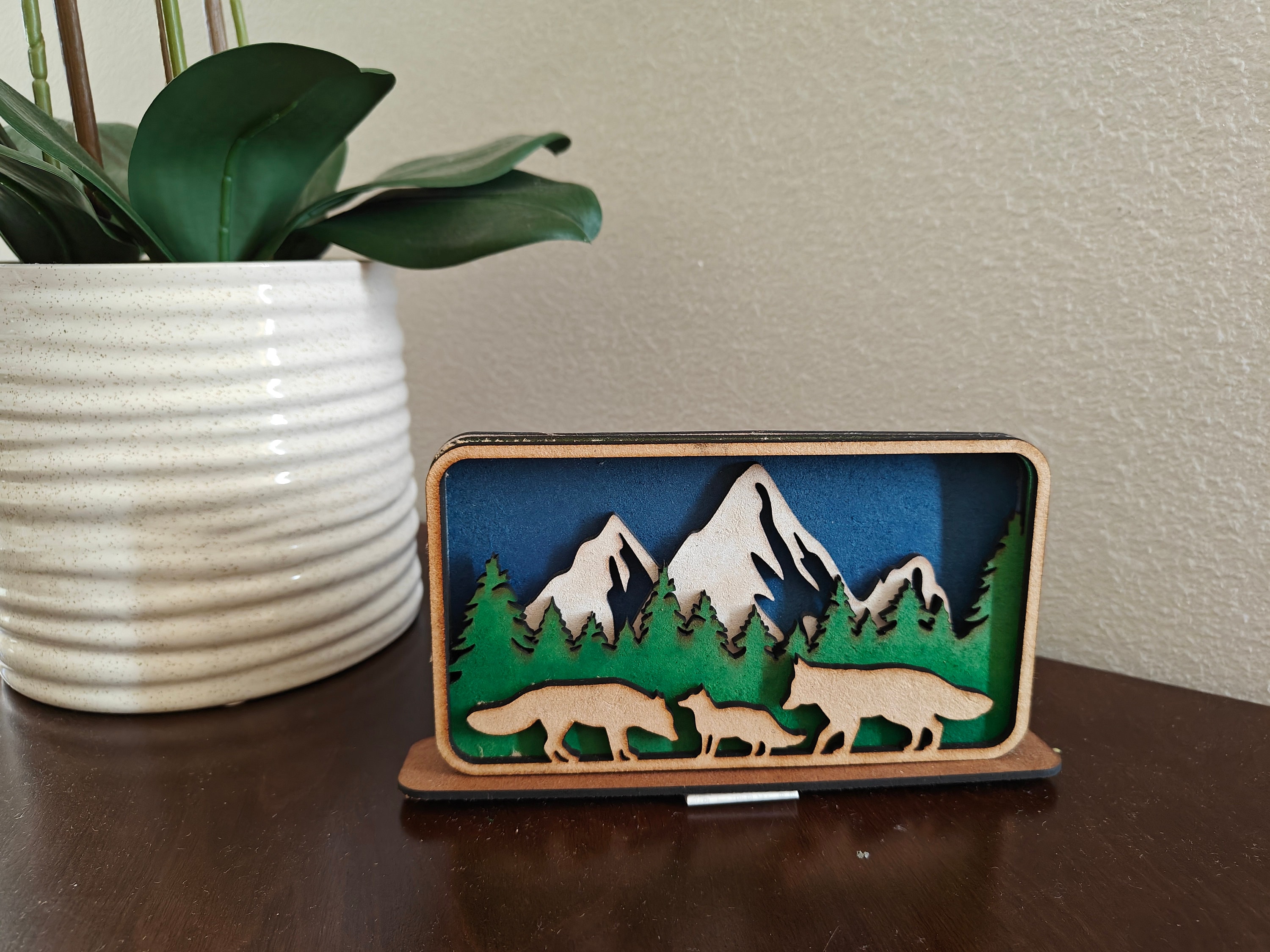 Multi Layered Wood Art- Family of Bears, Foxes or Mooses With Trees ...