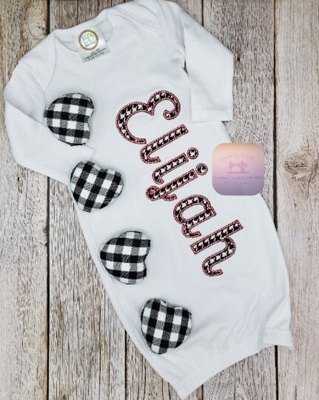 Embroidered Applique Name Gown Personalized Long Sleeve Boy or Girl ...