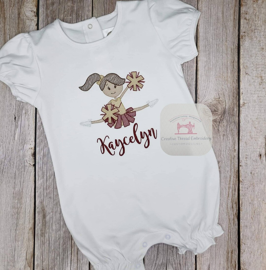 Embroidered Girl's Cheer Romper Bubble Ruffle Baby Sister Onesie Long ...
