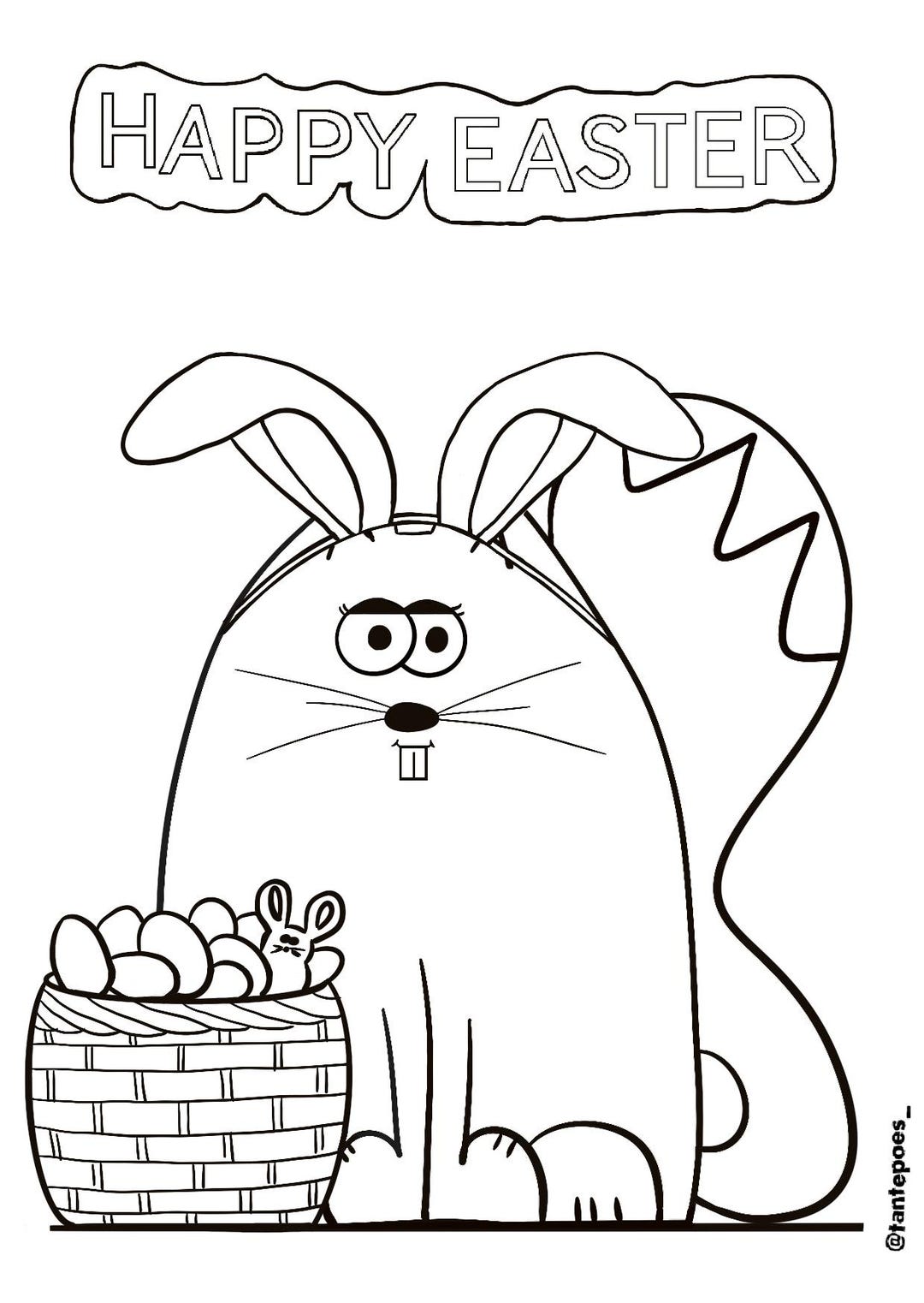 Aunt Cat - Funny Cat Easter Coloring Pages - Printable A4 - Digital ...