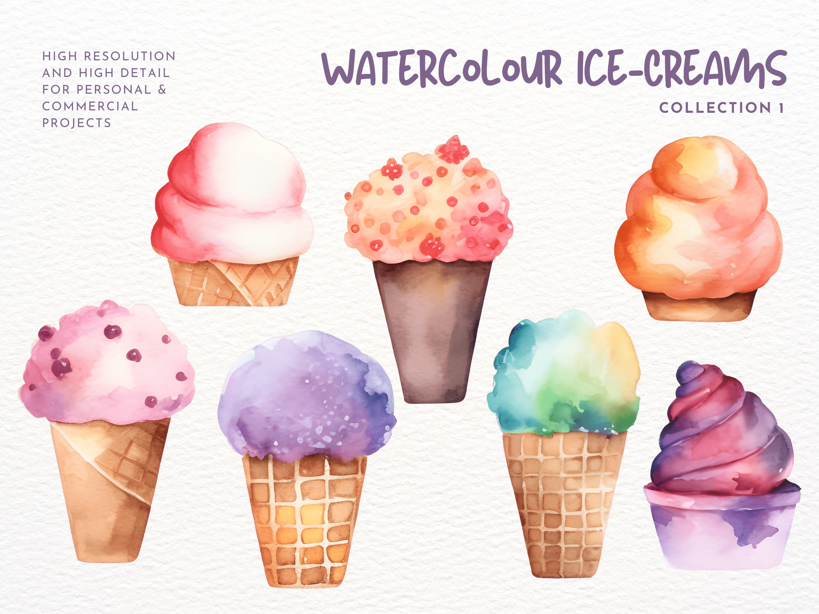 Watercolor Icecream Clipart Set, 31 High-quality Icecream Graphics ...