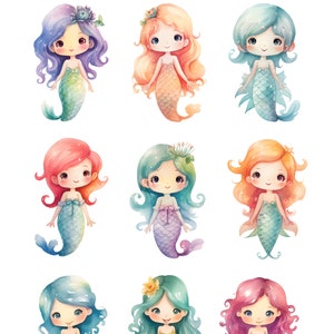 Cute Watercolour Mermaids Clip Art Set - 18 Premium Mermaid Graphics ...
