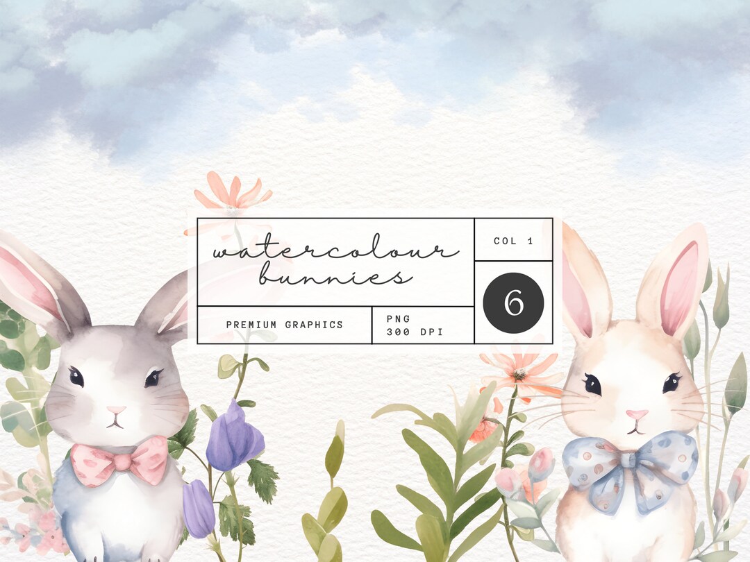 Adorable Watercolor Bunny Clipart Collection, 6 High-quality Cute Bunny ...