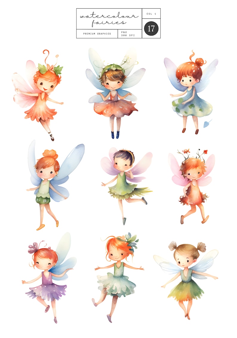Watercolour Fairies Clip Art Set - Cute Magical Fairy Graphics, Whimsical Commercial Use Digital ...