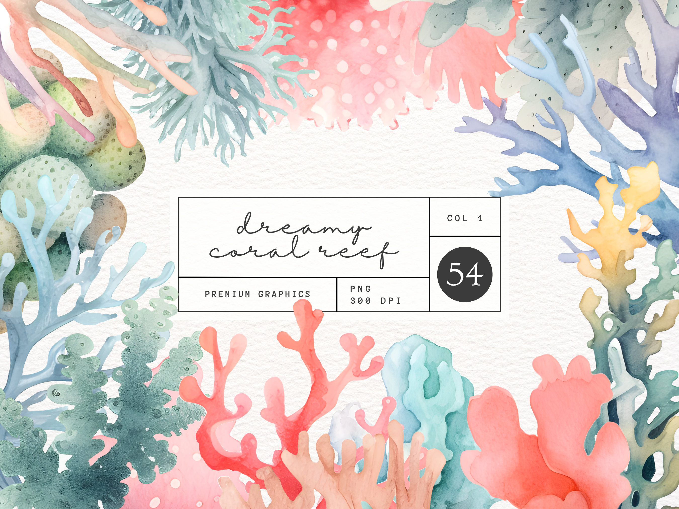 Dreamy Coral Reef Watercolour Graphics Set, 54 Premium High-res Pngs ...