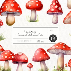 Cute Watercolour Fairy Toadstools Graphics Set - 19 Premium Clip Art ...