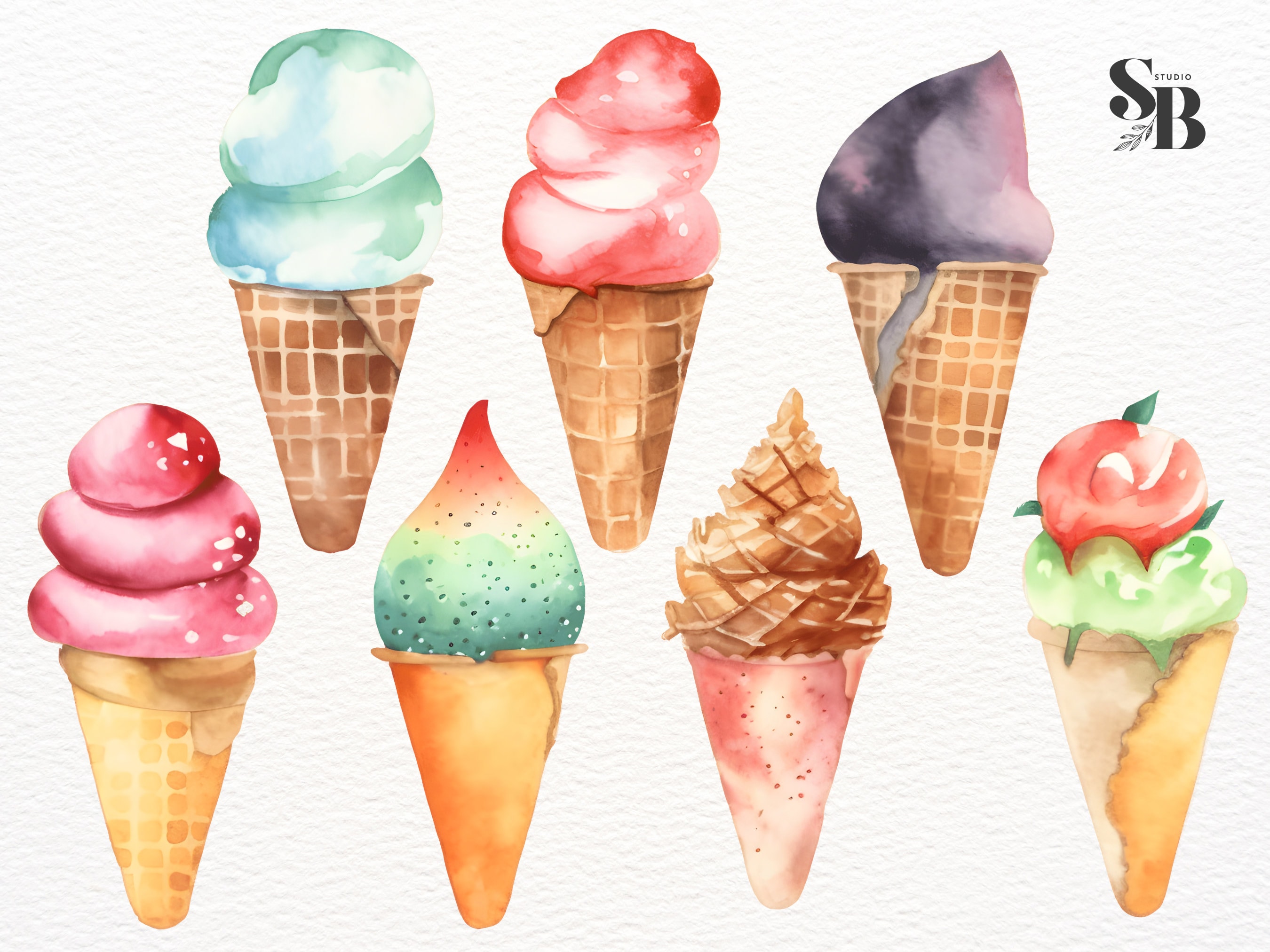 Watercolor Icecream Clipart Set, 31 High-quality Icecream Graphics ...