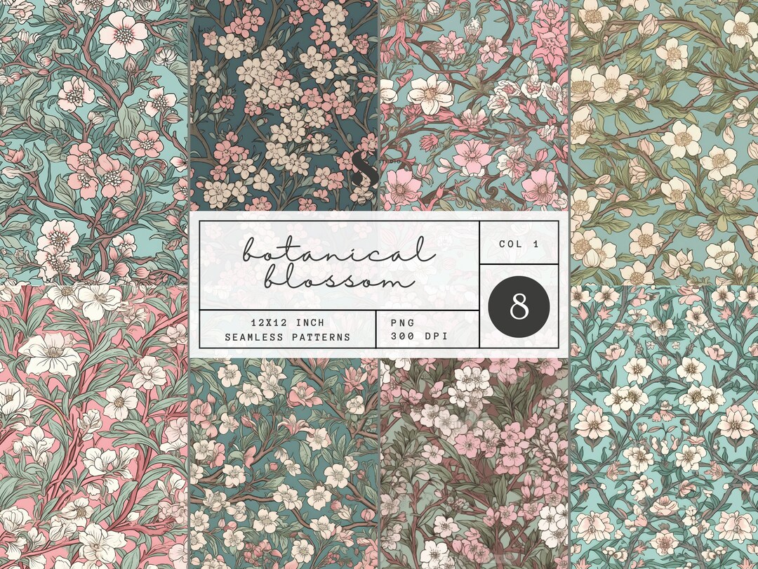 Botanical Blossom Patterns, 10 Vintage Botanical Illustrations, 12x12 ...