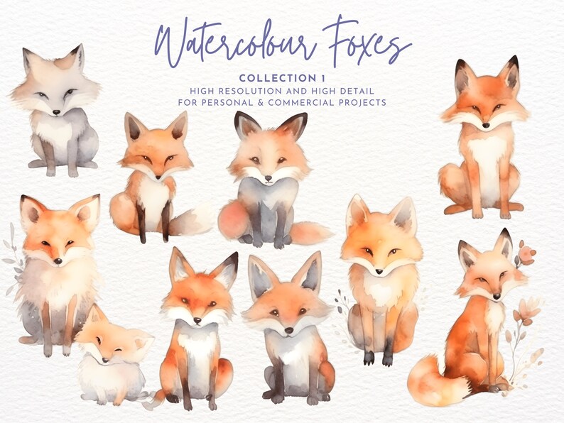Watercolour Foxes Clipart Set, 20 Premium Cute Fox Graphics, High ...