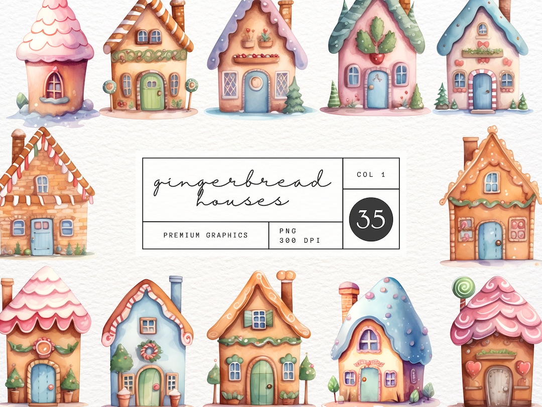 Cute Gingerbread Houses Clip Art Set - 35 Premium Illustrations for ...