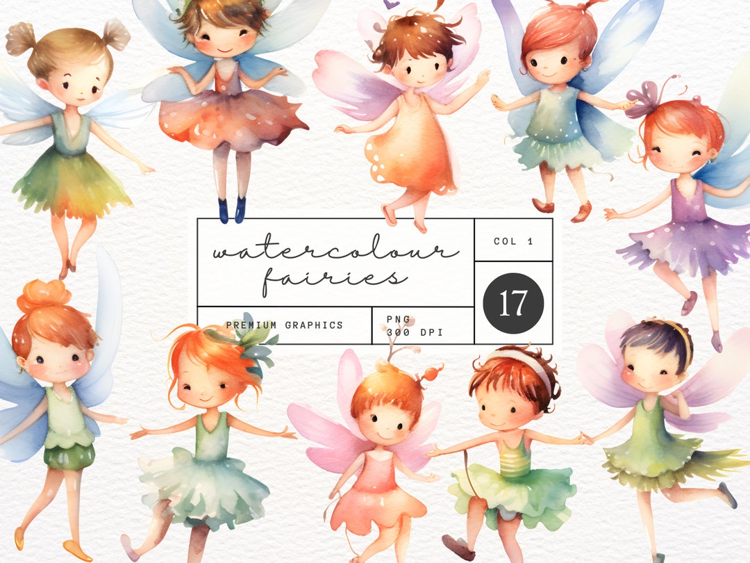 Watercolour Fairies Clip Art Set - Cute Magical Fairy Graphics, Whimsical Commercial Use Digital ...