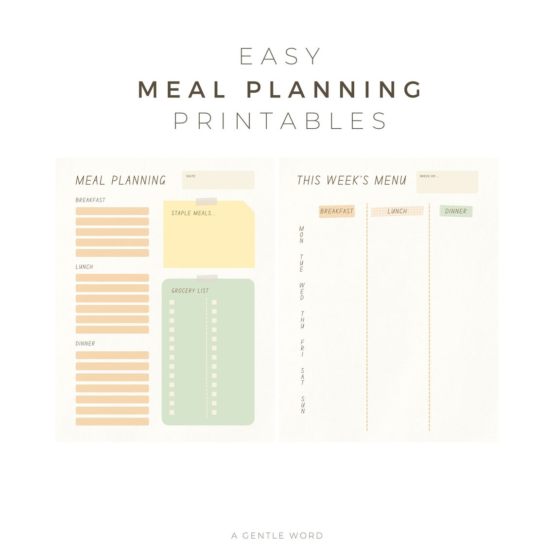 Minimalistic Weekly Meal Planner Printable Easy Menu - Etsy
