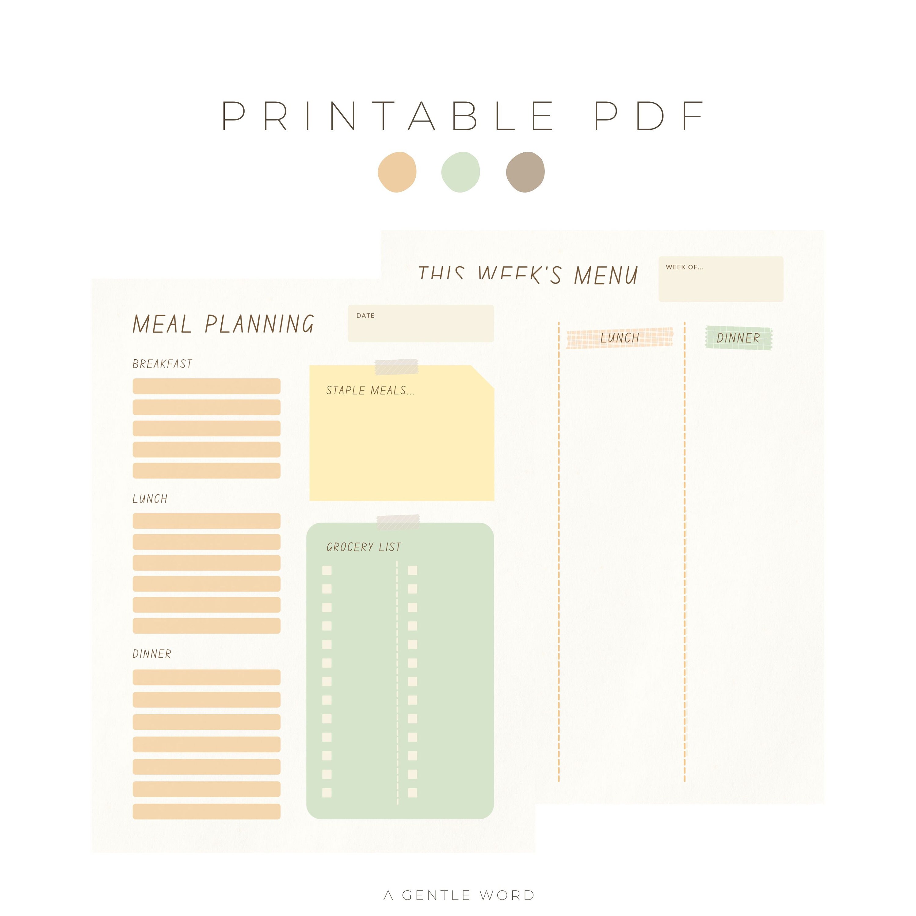 Minimalistic Weekly Meal Planner Printable Easy Menu - Etsy
