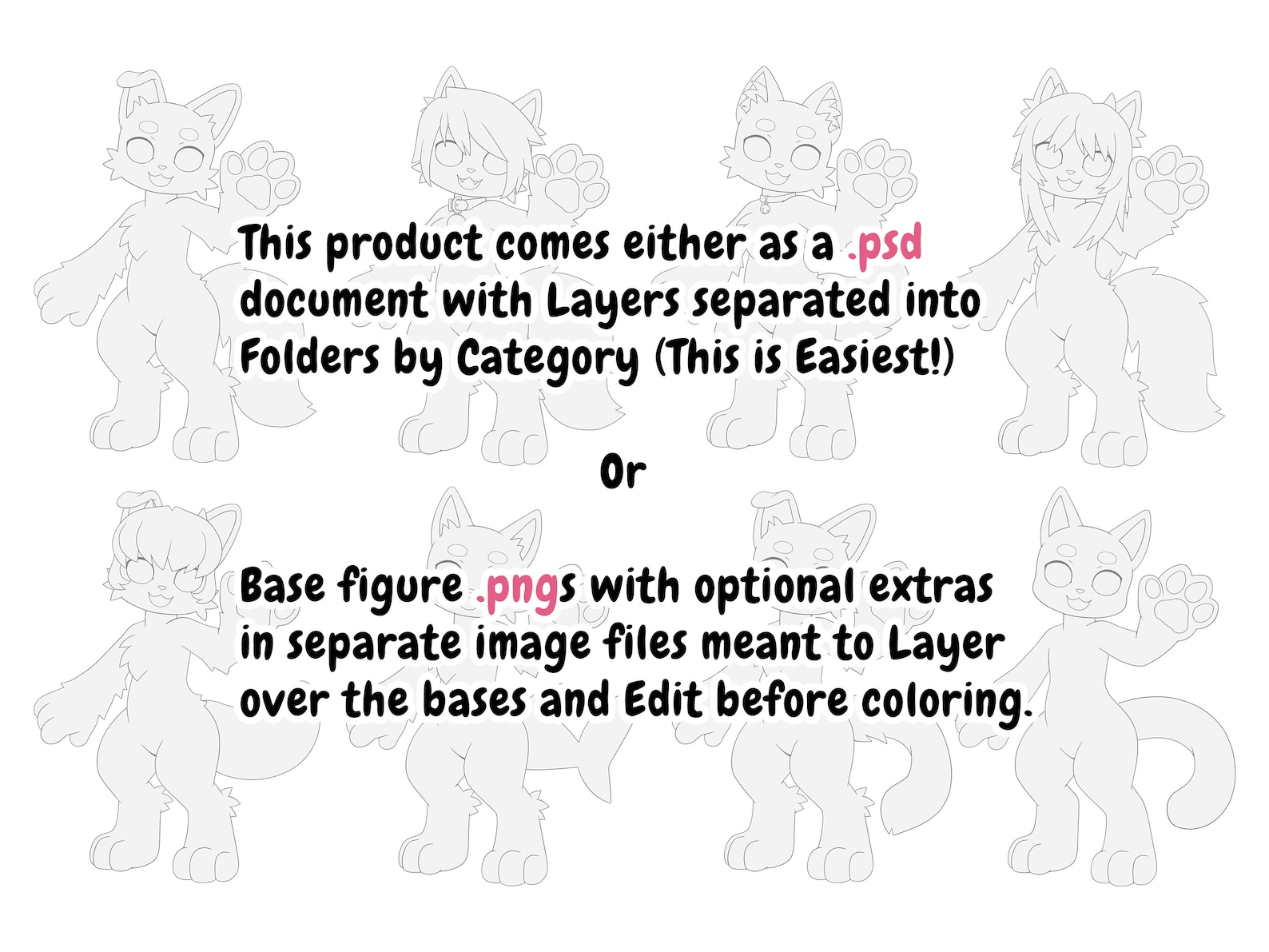 Chibi Furry Anthro Lineart Base Kit canine Feline and - Etsy