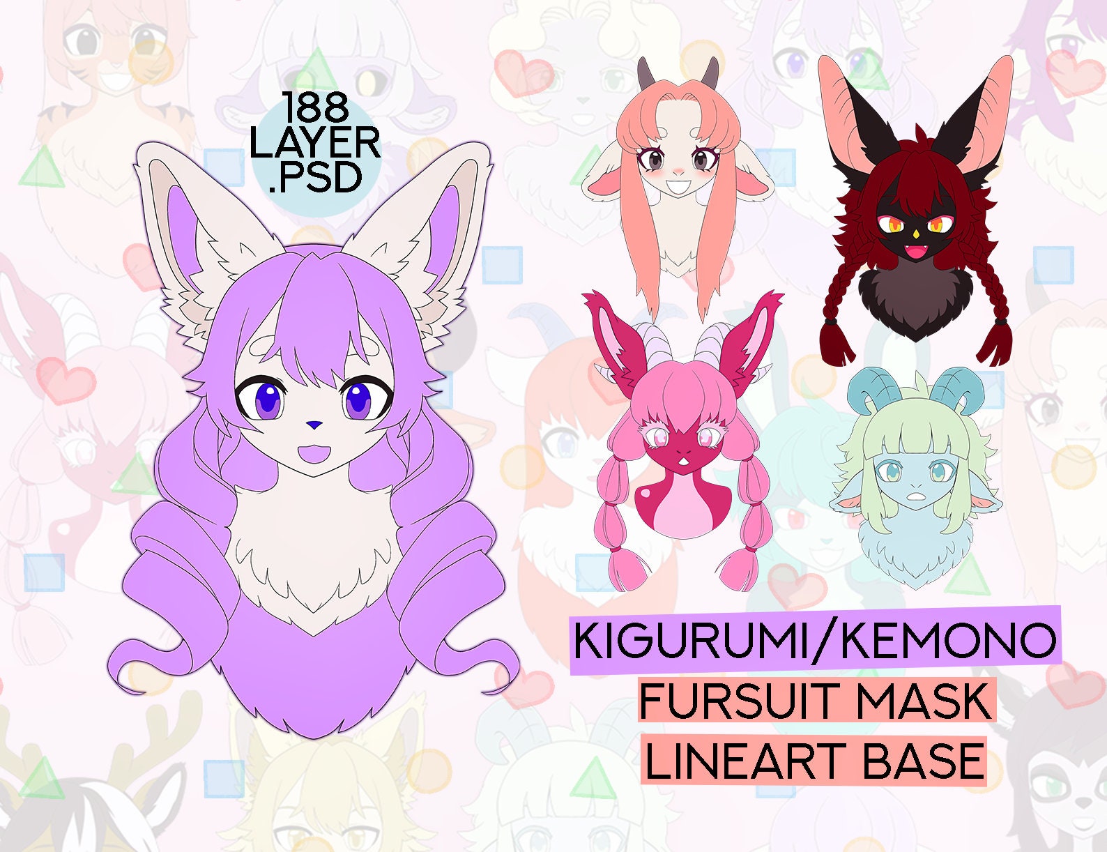Kigurumi / Kemono Fursuit Mask LINEART BASE KIT [.psd] - Etsy