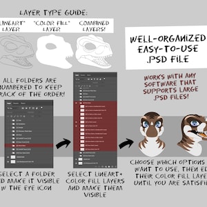 Dinosaur/ Dino Mask Reference Sheet Lineart Base [.psd File] - Etsy