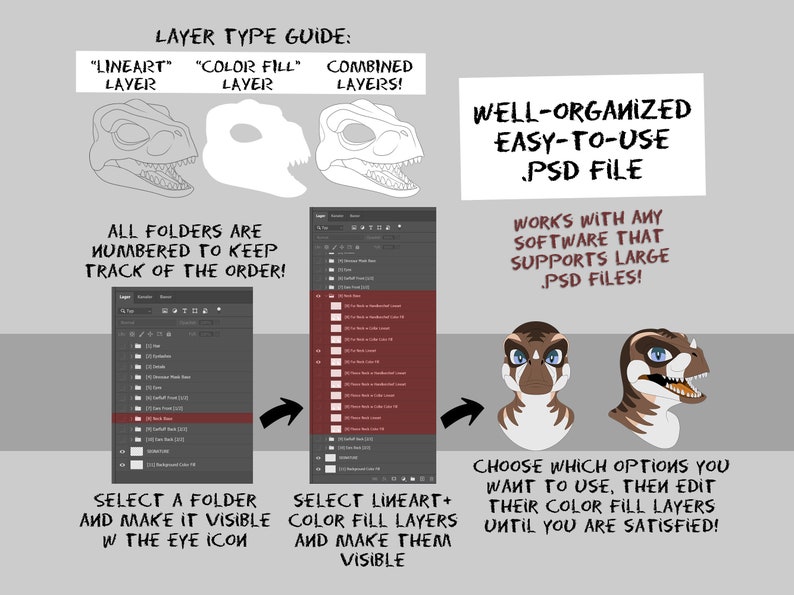 Dinosaur/ Dino Mask Reference Sheet Lineart Base .psd File - Etsy Australia