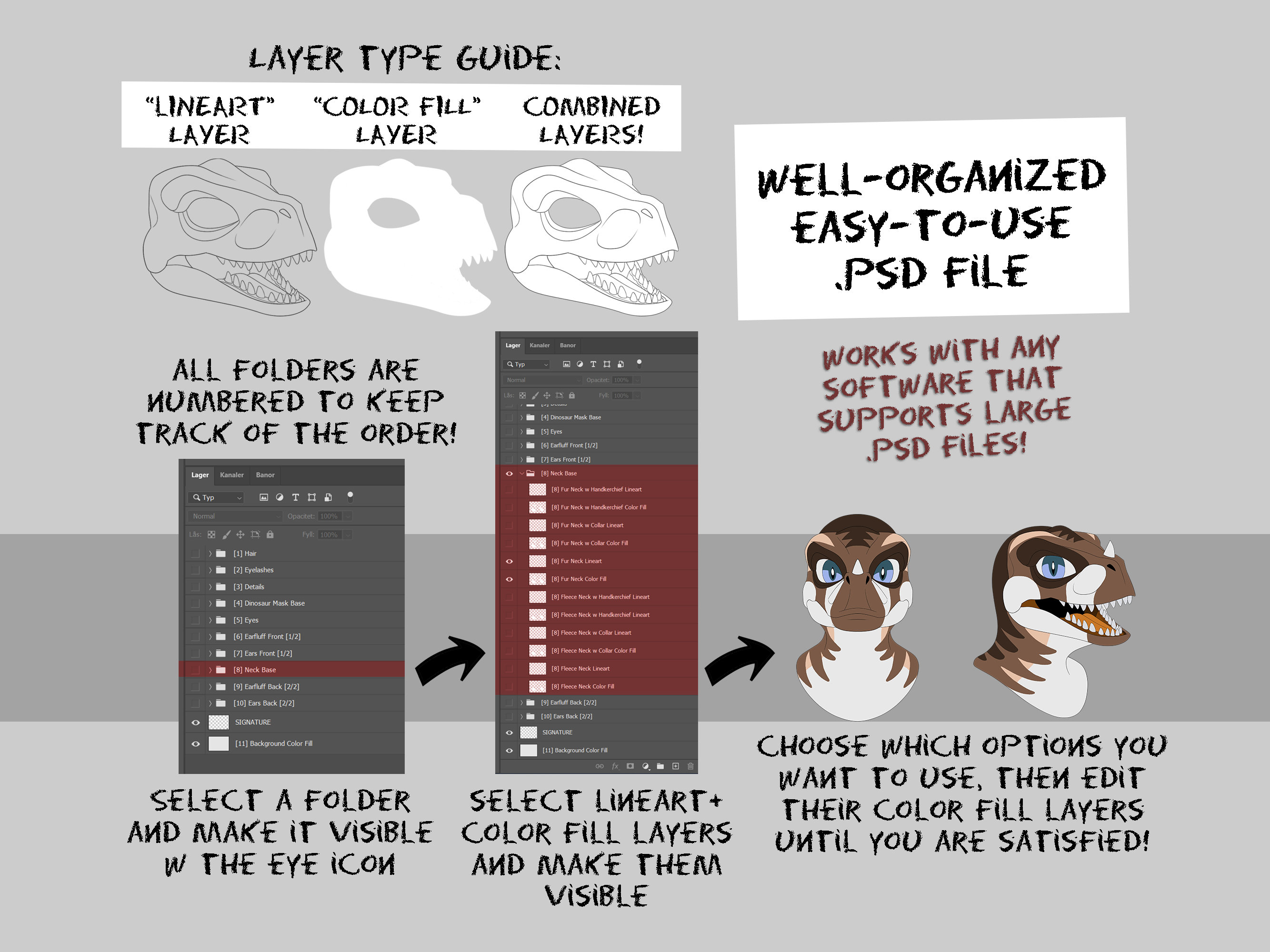 Dinosaur/ Dino Mask Reference Sheet Lineart Base [.psd File] - Etsy ...