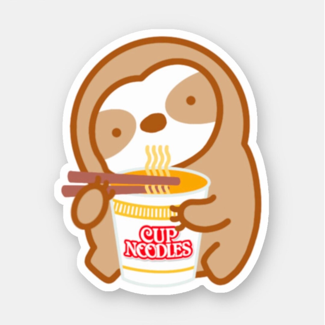 Cute Instant Ramen Noodle Soup Sloth Vinyl Sticker | Kawaii Sticker for ...