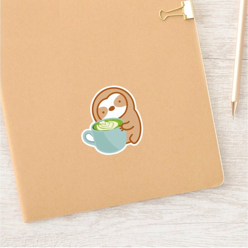 Cute Sloffee Matcha Latte Sloth Vinyl Sticker | Kawaii Sticker for ...