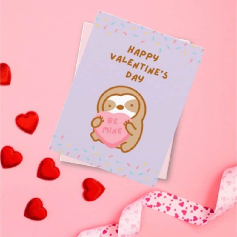 Cute Custom Happy Valentines Day Candy Heart Sloth Kawaii Valentines ...