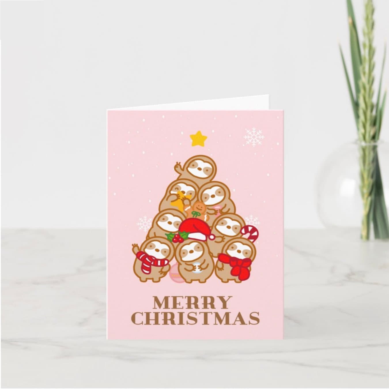 Cute Christmas Tree Sloths Sloth Holiday Greeting Card Kawaii Card for ...