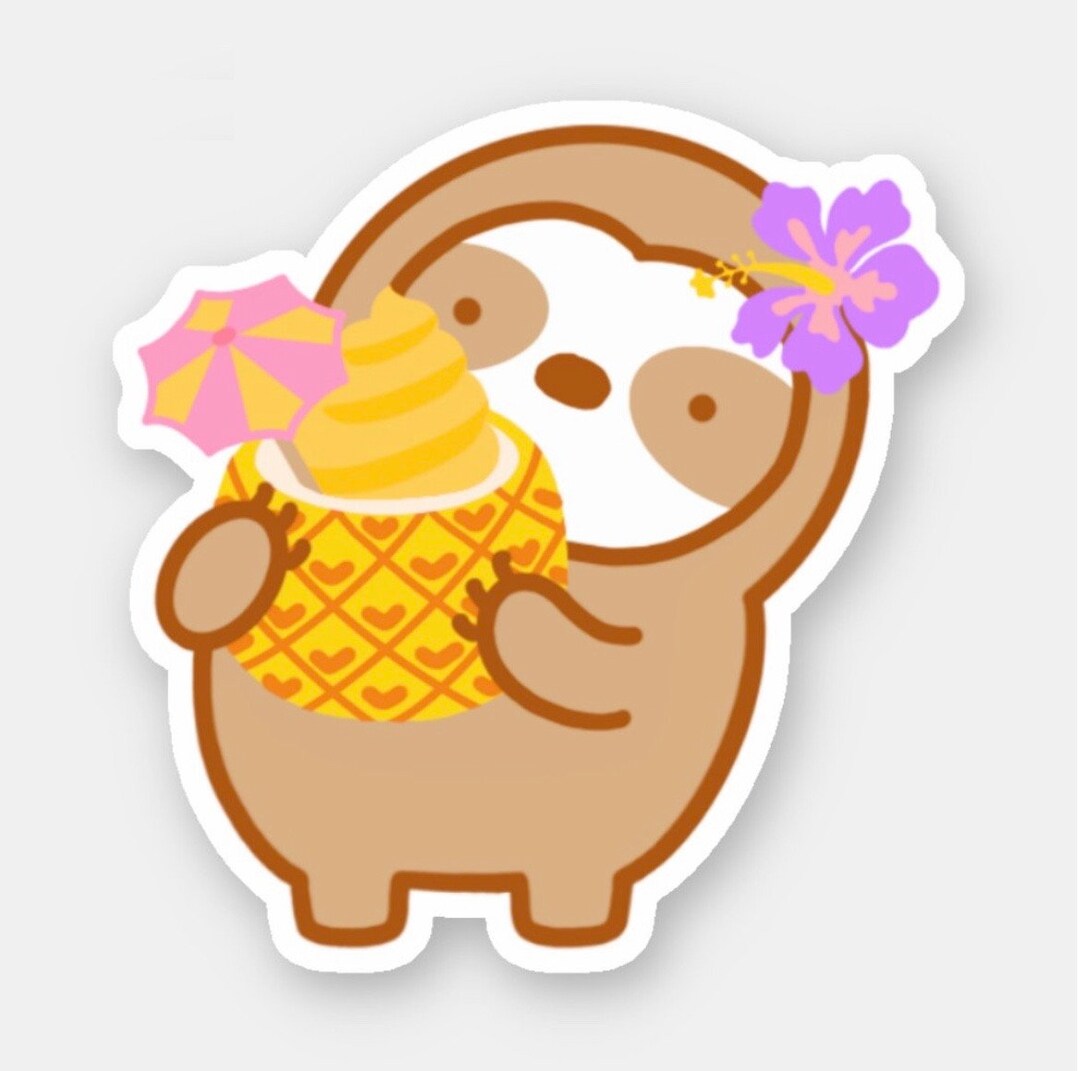 Cute Pineapple Dole Whip Sloth Vinyl Sticker Kawaii Pineapple Sticker ...