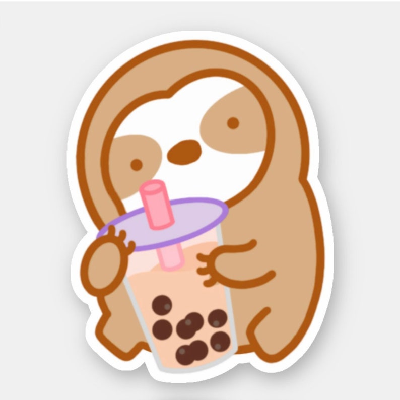 Cute Boba Sloth Vinyl Sticker | Kawaii Bubble Tea Sloth Sticker | Pearl ...
