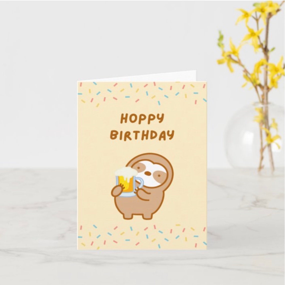 Cute Beer Sloth Birthday Card Kawaii Birthday Card for Beer Lovers ...