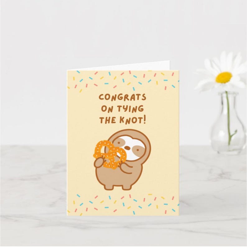 Cute Tying the Knot Wedding Sloth | Kawaii Wedding Card for Pretzel ...