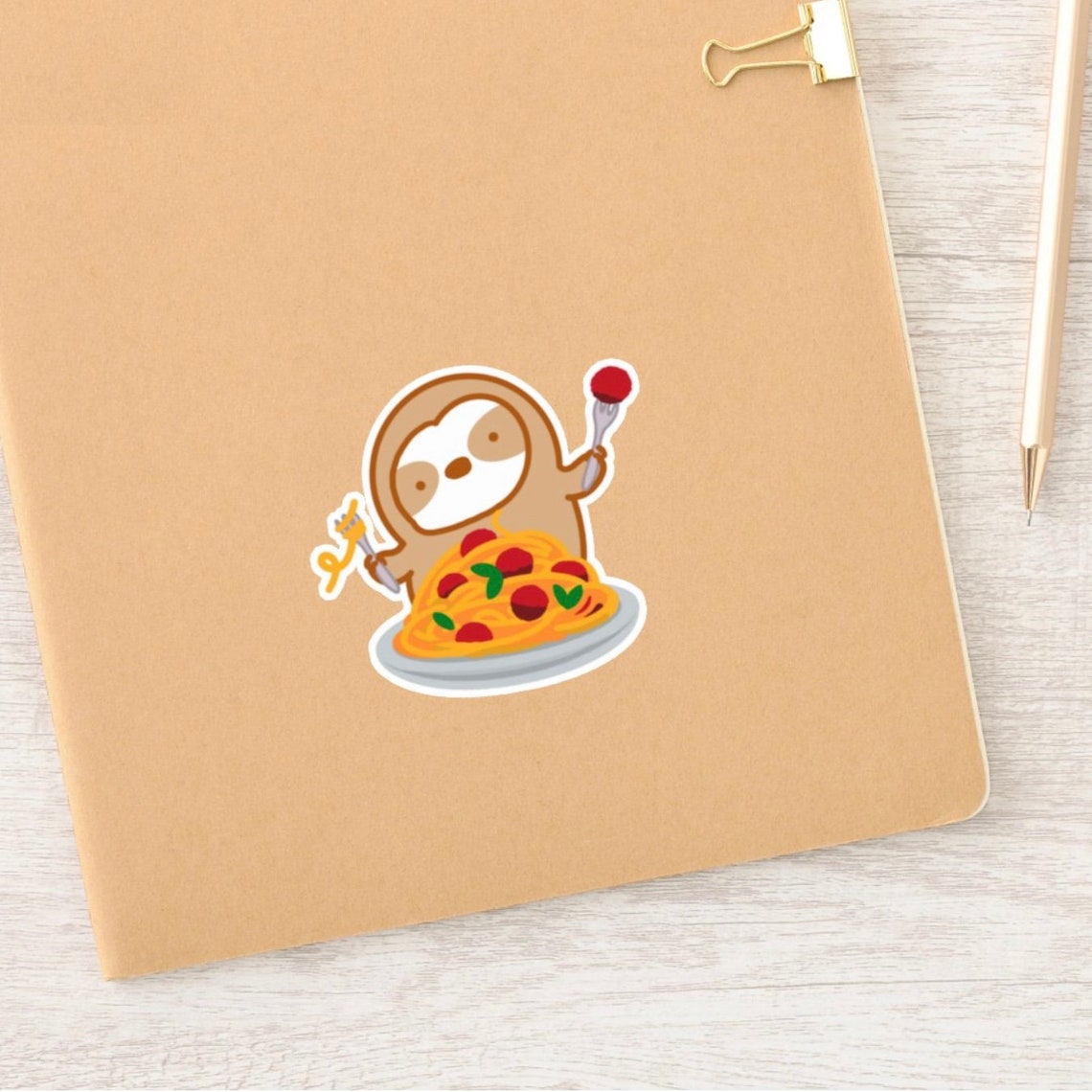 Cute Spaghetti Pasta Sloth Vinyl Sticker | Kawaii Sticker for Sloth ...