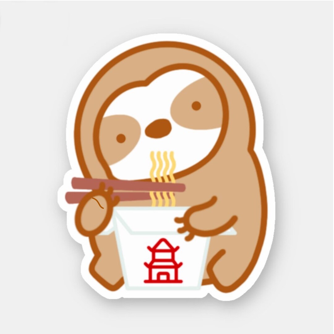 Cute Chinese Takeout Sloth Vinyl Sticker | Kawaii Sticker for Sloth ...