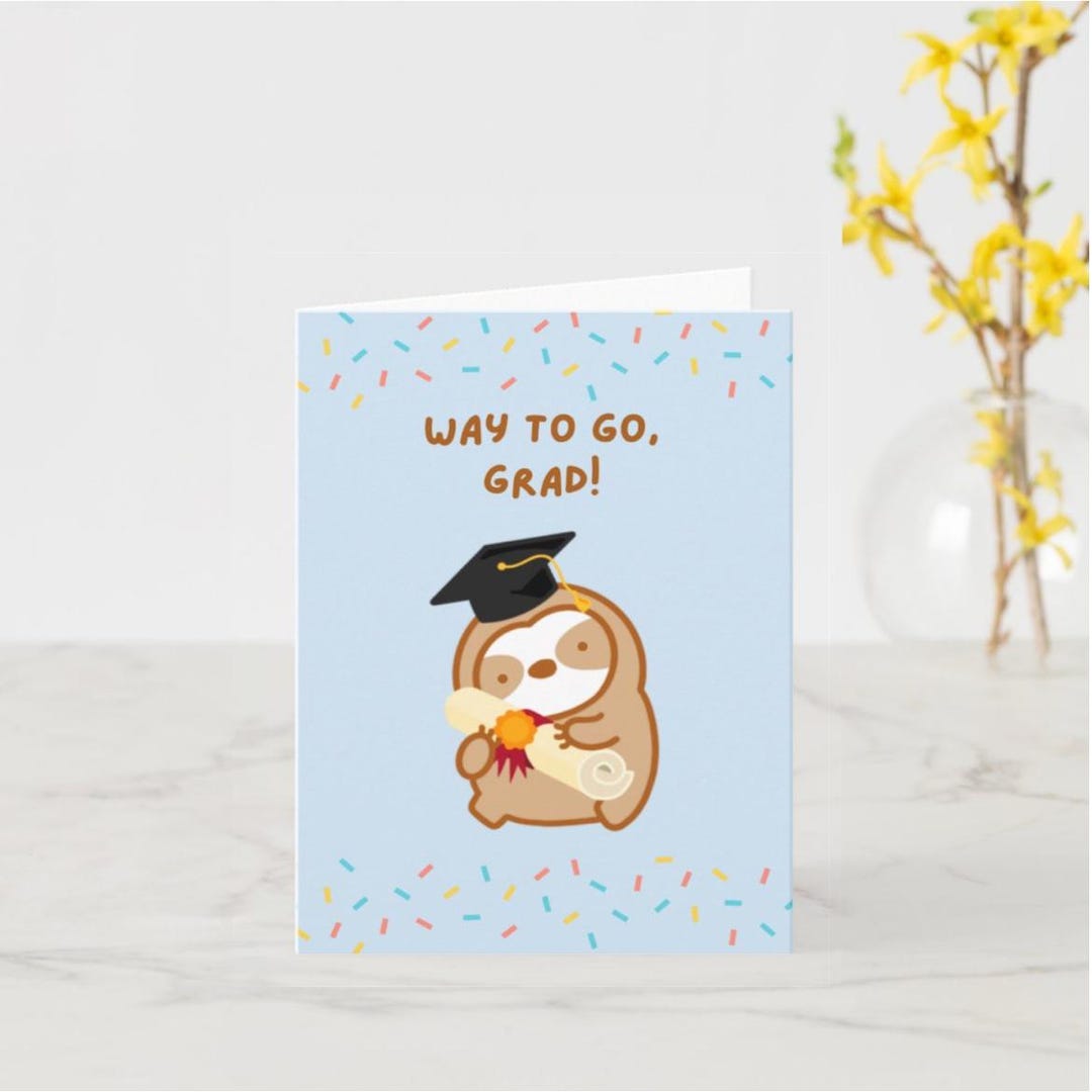 Custom Printable Graduation Sloth Card, Sloth Grad Card Digital ...