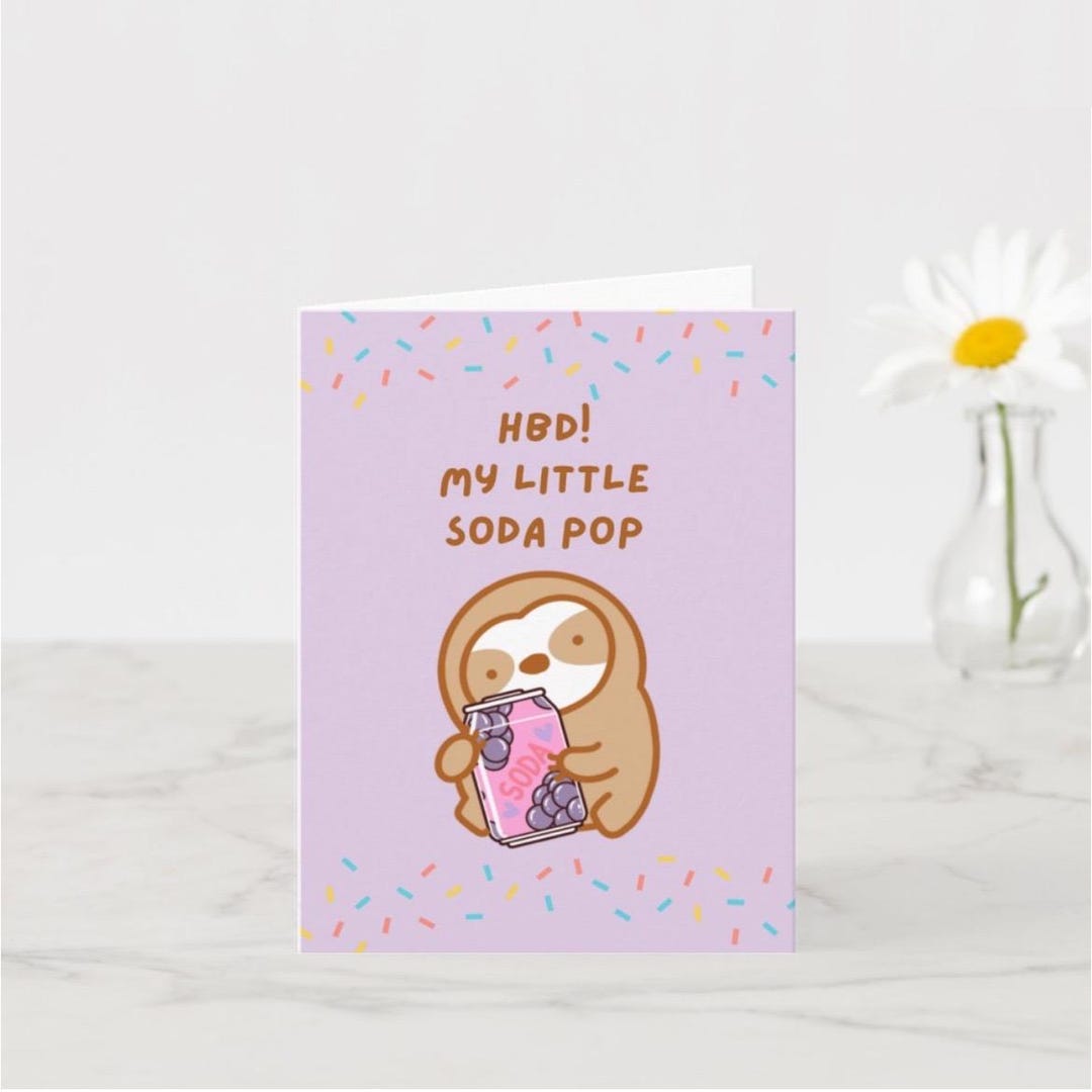 Cute Happy Birthday Soda Pop Sloth, Birthday Card for K-pop Demon ...