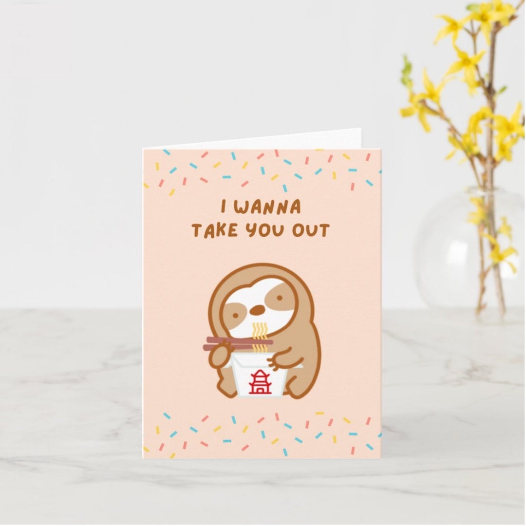 Cute Chinese Takeout Sloth Kawaii Date Nights Anniversary Card for ...