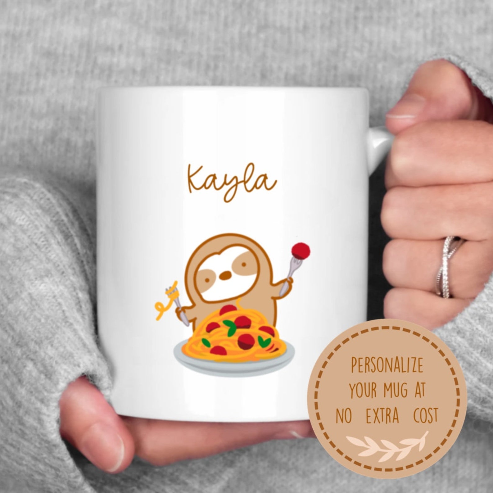Cute Personalized Pasta Sloth Mug | Custom Name Coffee Cup for Sloth ...