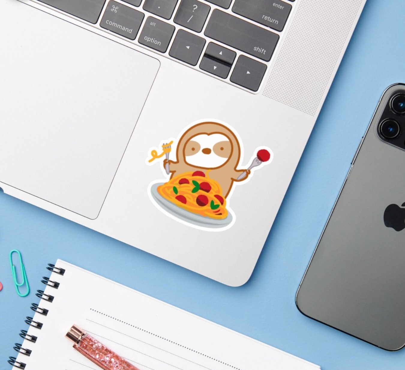 Cute Spaghetti Pasta Sloth Vinyl Sticker | Kawaii Sticker for Sloth ...