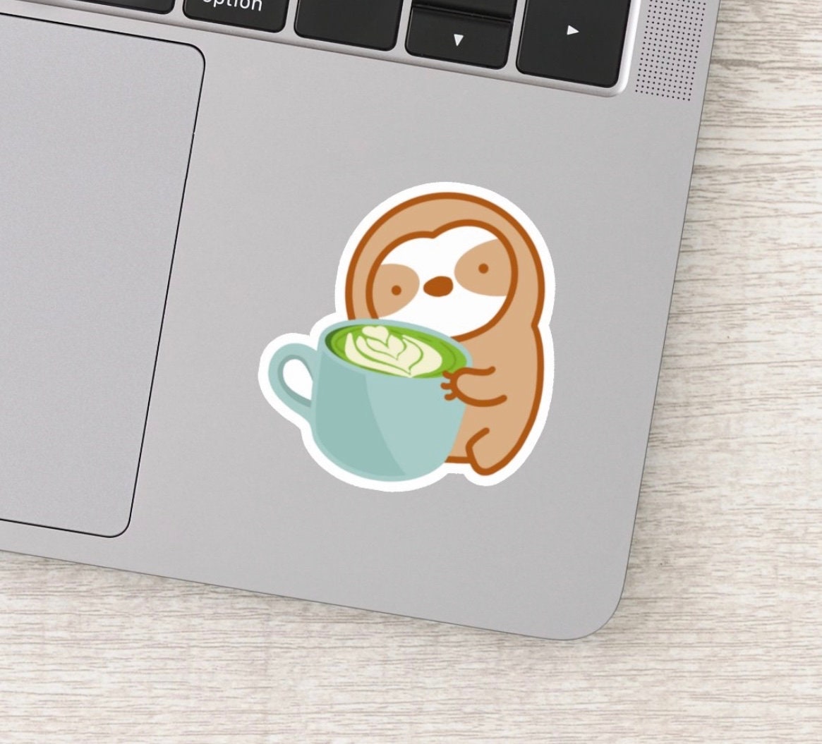 Cute Sloffee Matcha Latte Sloth Vinyl Sticker | Kawaii Sticker for ...