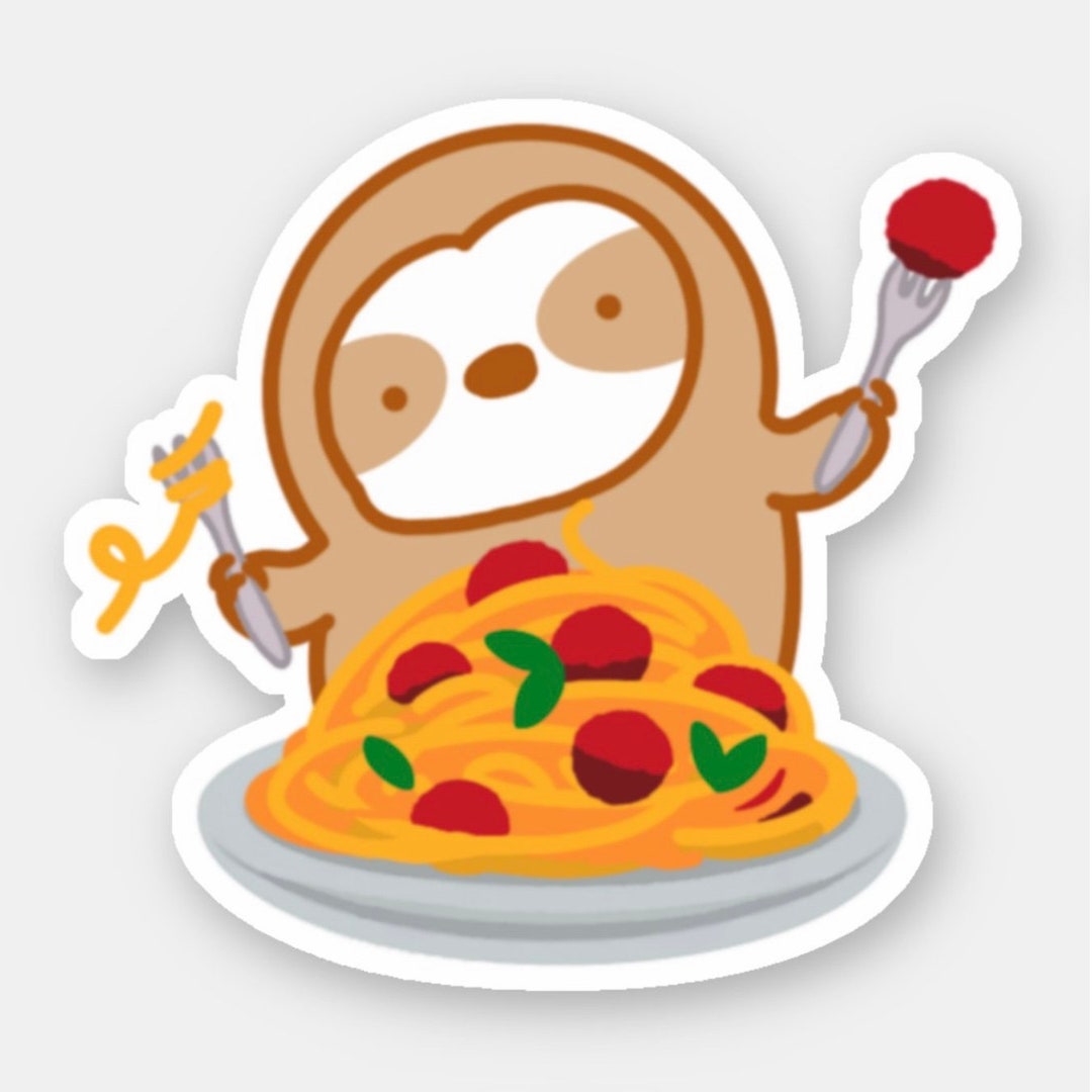 Cute Spaghetti Pasta Sloth Vinyl Sticker | Kawaii Sticker for Sloth ...
