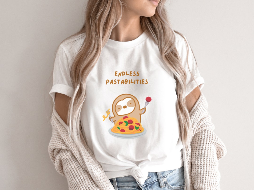 Cute Spaghetti Pasta Sloth Graphic T-shirt Kawaii Sloth Pasta Lover ...