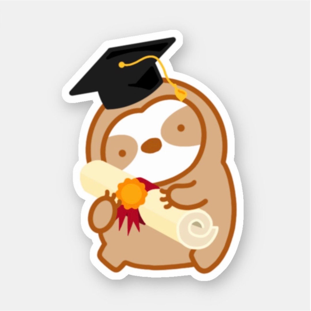 Cute Graduation Sloth Vinyl Sticker | Kawaii New Grad Gift for Sloth ...