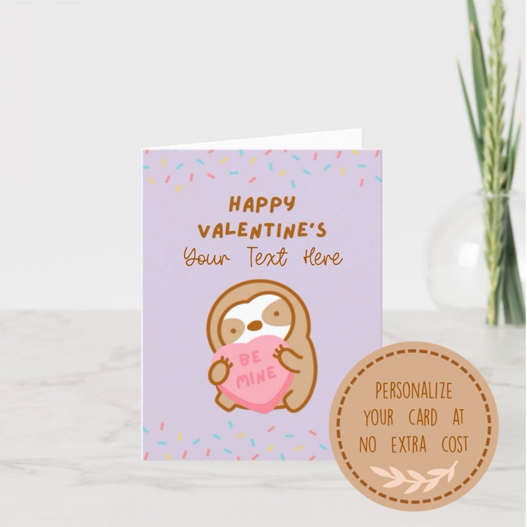 Cute Custom Happy Valentines Day Candy Heart Sloth Kawaii Valentines ...