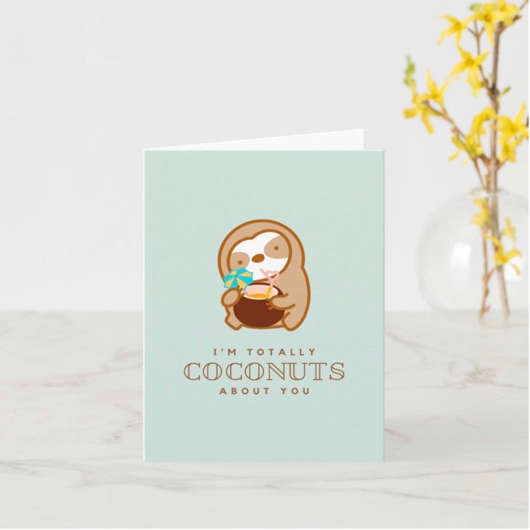 Cute Summer Coconut Drink Sloth Card | Kawaii Card for Sloth Lovers ...