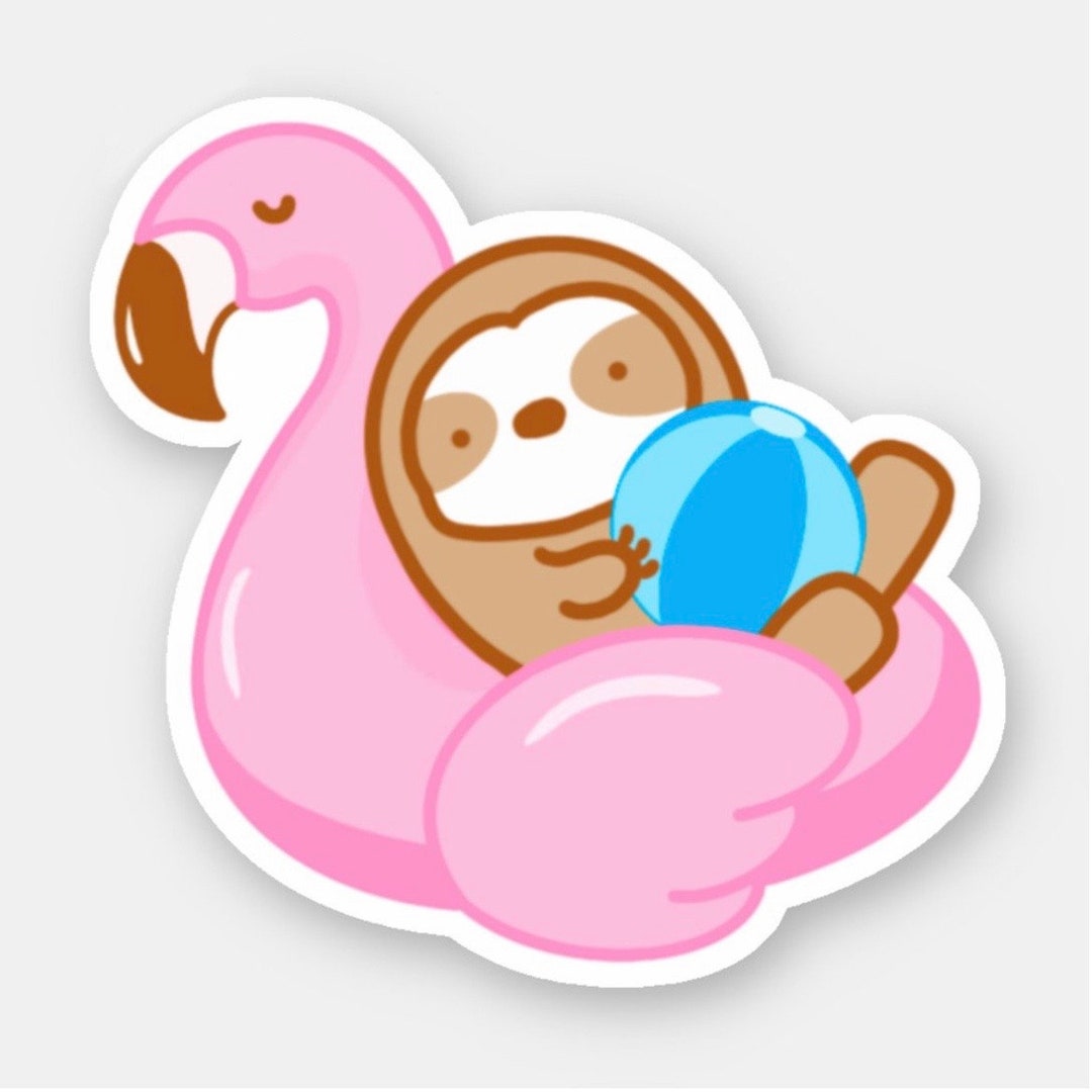 Cute Summer Flamingo Float Sloth Vinyl Sticker Kawaii Sticker for Sloth ...