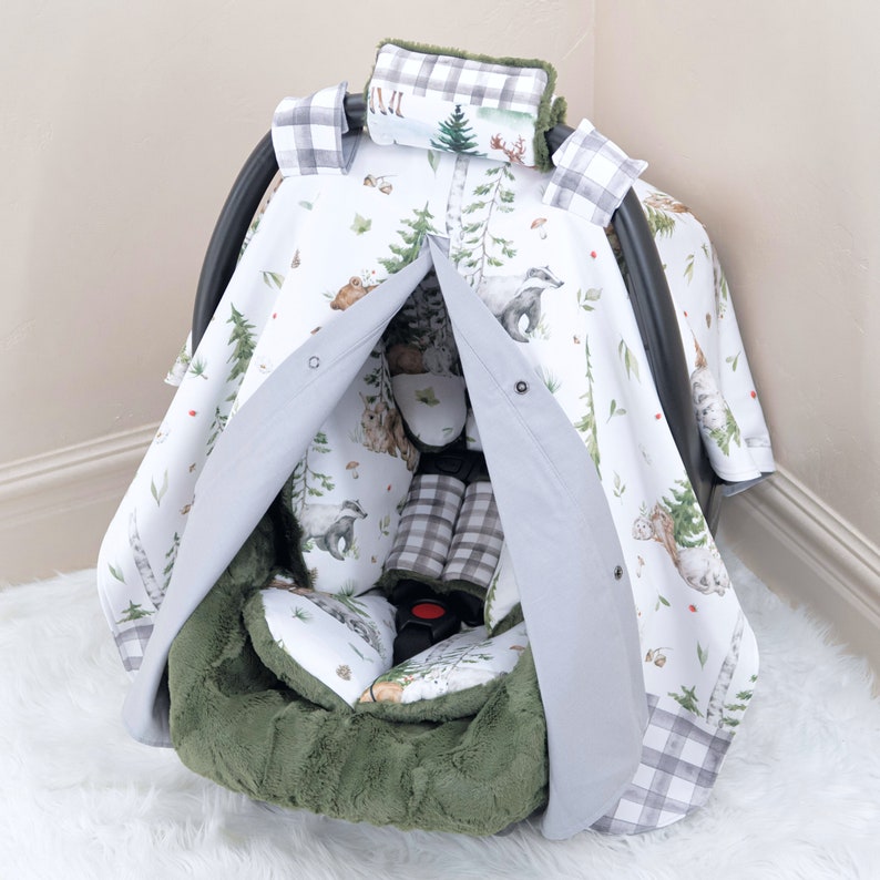 Cute Woodland Animals Baby Boy Car Seat Accessories Bundle Set ...